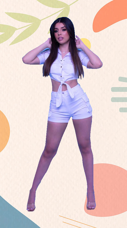 White Two Piece Short Set Womens | White Shorts and Top Set ...